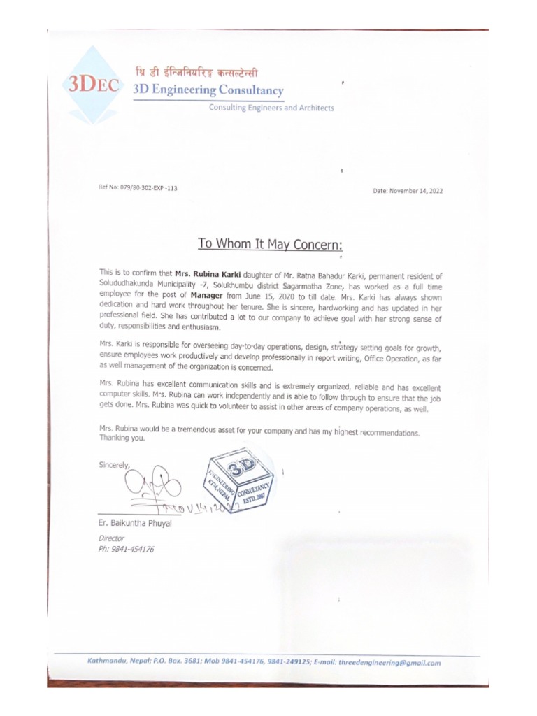 Work Experience Letter Samples | PDF