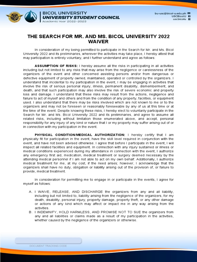 2022 MMBU Form 2 WAIVER | PDF | Indemnity | Applied Ethics