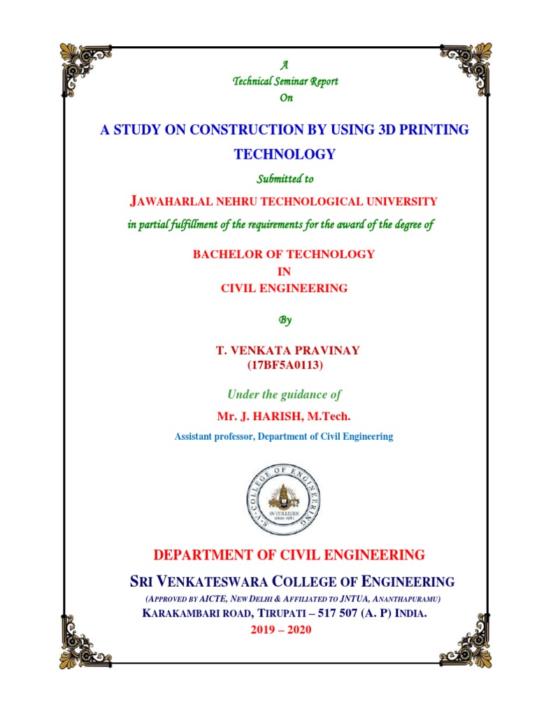 3D Printing in Construction Seminar Report | PDF | 3 D Printing | Concrete