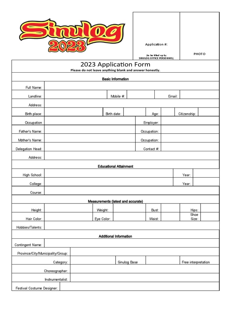 Sinulog Festival Queen 2023 Application Form | PDF