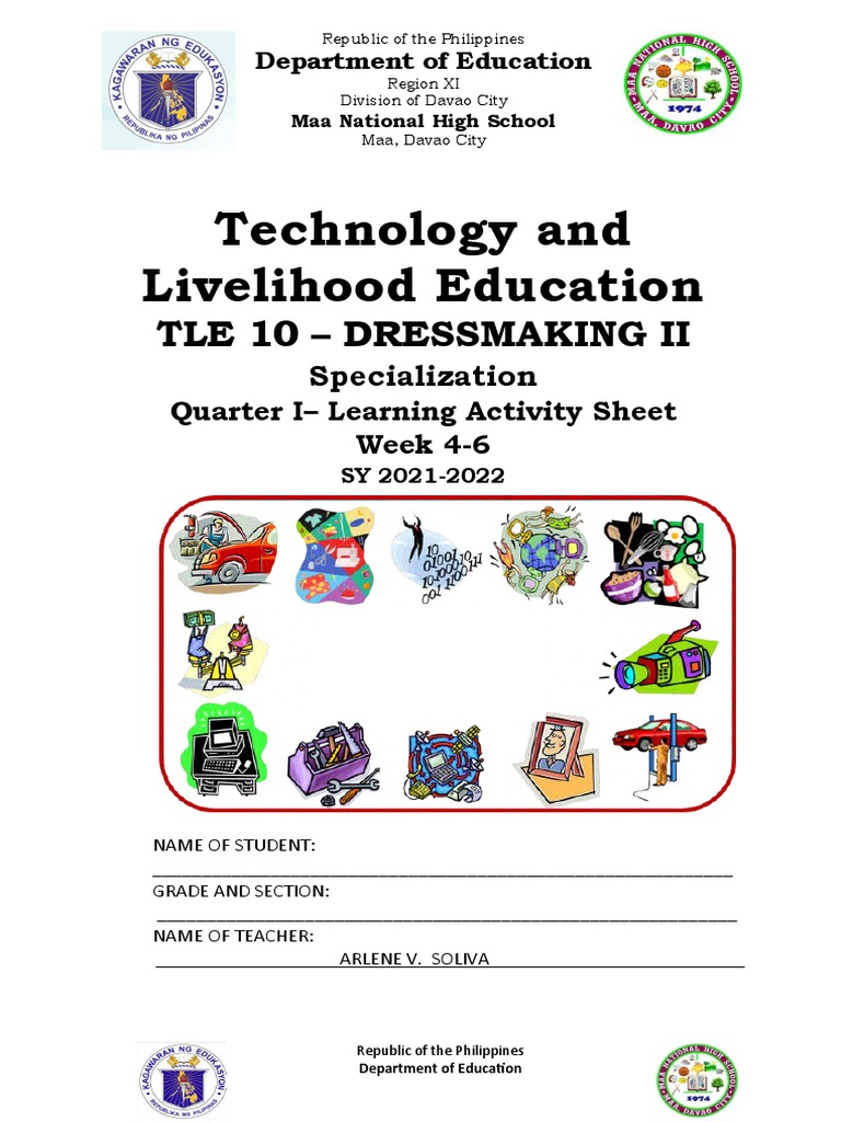 LAS Q1 WEEK 4 6 TLE 10 Dressmaking II | PDF | Seam (Sewing) | Clothing