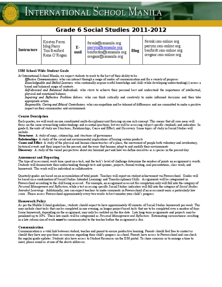 GR 6 SS Course Syllabus 2011-2012final | PDF | Homework | Teachers