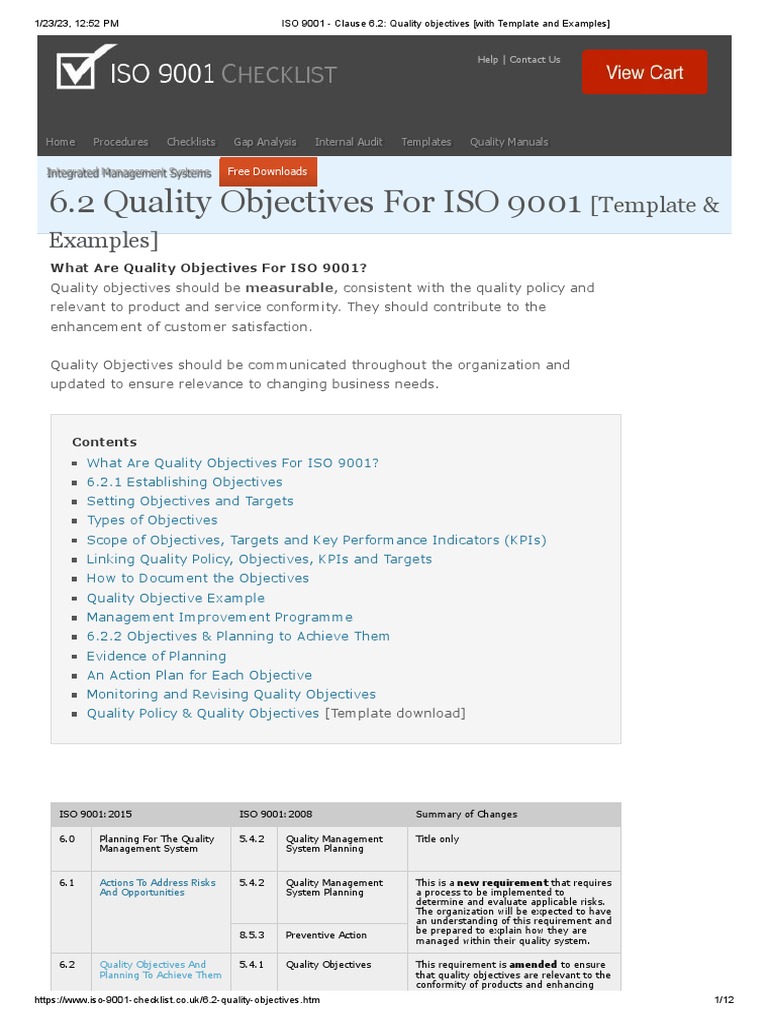 ISO 9001 - Clause 6.2 - Quality Objectives (With Template and Examples) | PDF | Iso 9000 ...