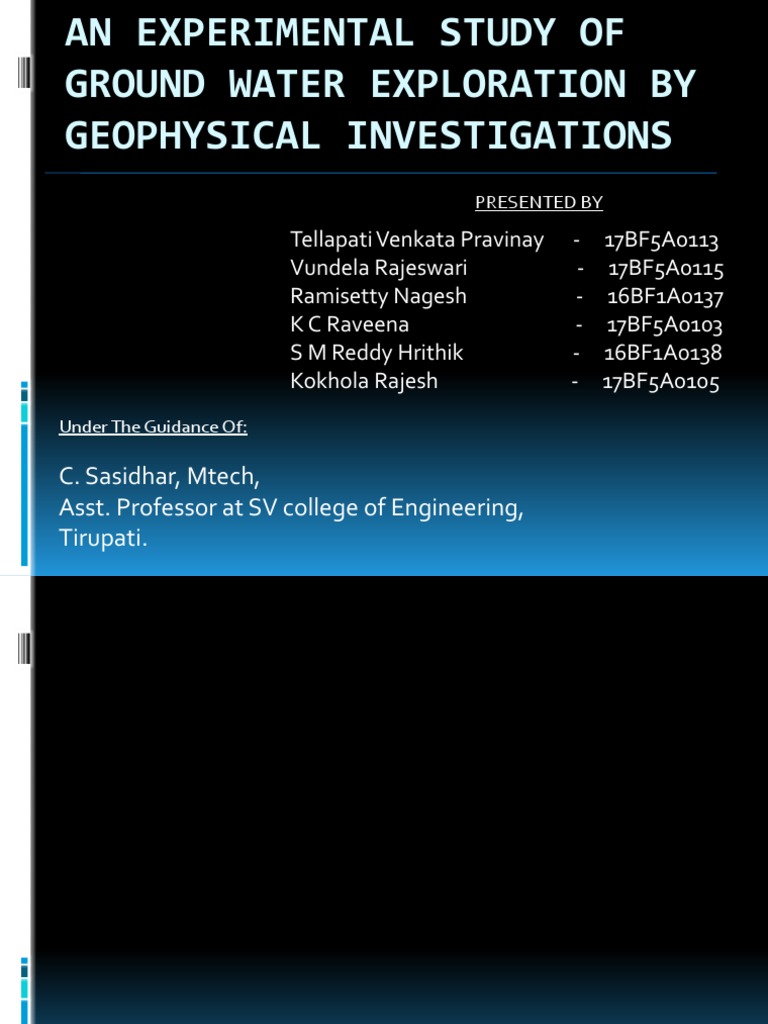 Experimental Study of Geophysical Investigations for Groundwater ...