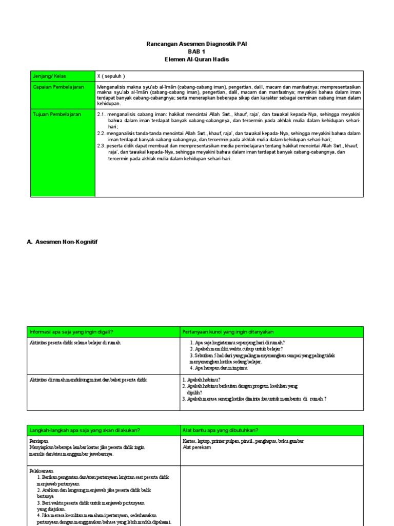 Asesmen Diagnostik PAI Bab 1 | PDF