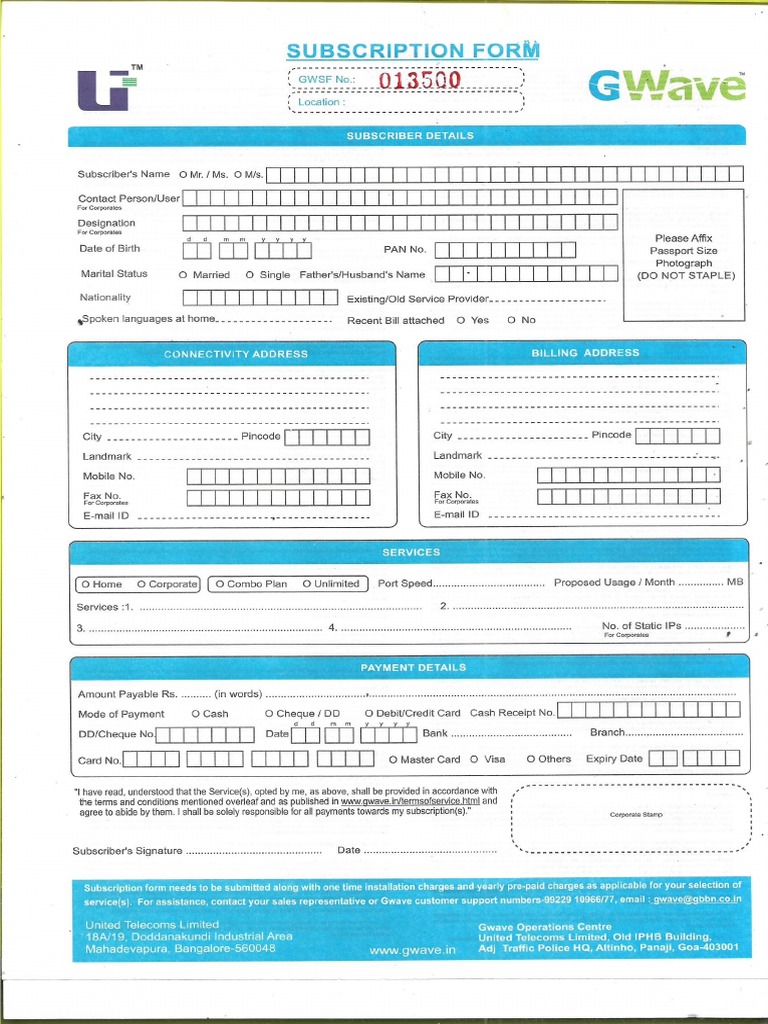 Gwave Subscription Form 2020 | PDF
