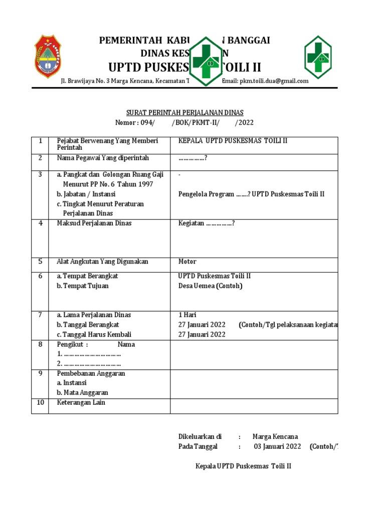 Form Surat Tugas Dan SPPD Bok 2022 | PDF