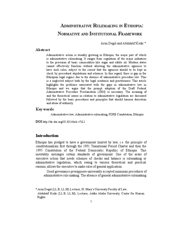 Administrative Rulemaking in Ethiopia No | PDF