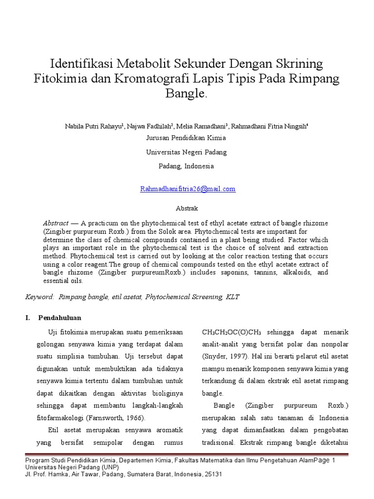 Skrining Fitokimia Rimpang Bangle | PDF | Sains & Matematika