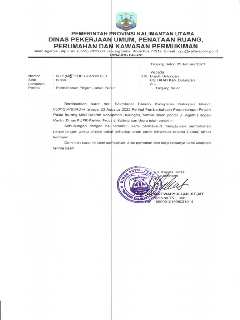 Permohonan Peminjaman Lahan Parkir | PDF