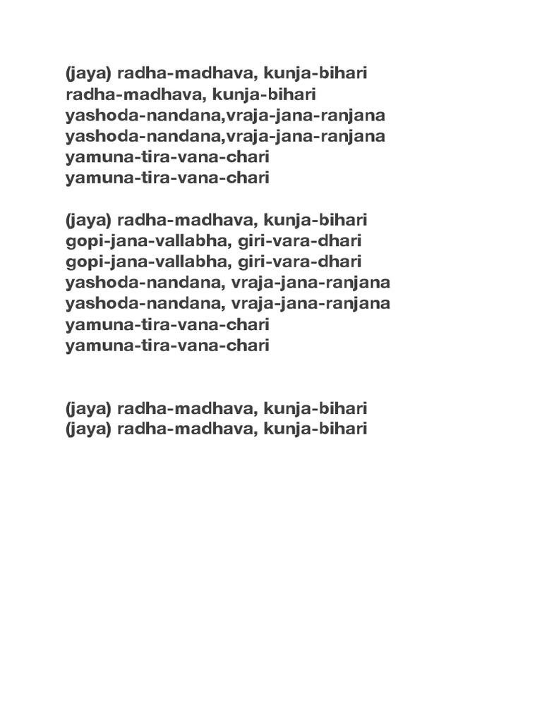 Jay A Radha Madhava Kunj A Bihari Pdf