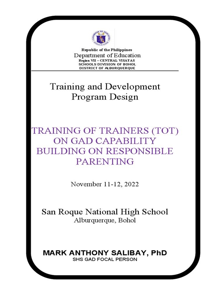 Training Design On Responsible Parenting | PDF | Parenting | Gender And Development