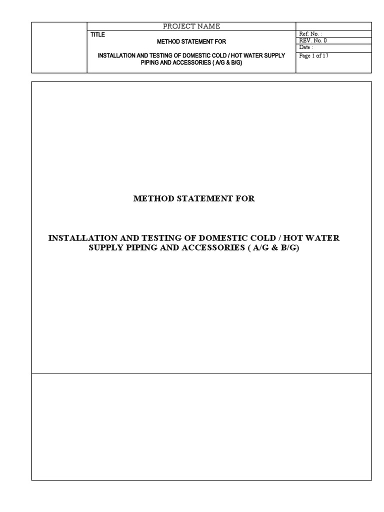 Method Statement For Domestic Water Piping Installation UG & AG | PDF ...