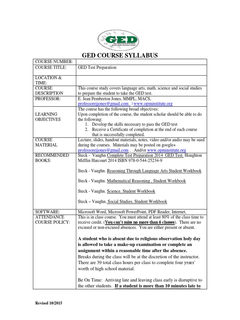 Ged Course Syllabus | PDF | Equations | Polynomial