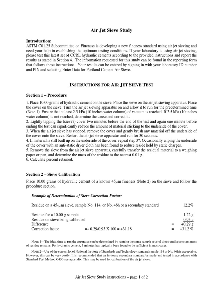 Instructions&Form For Air Jet Sieve Test - PortlandCem203&204 ...