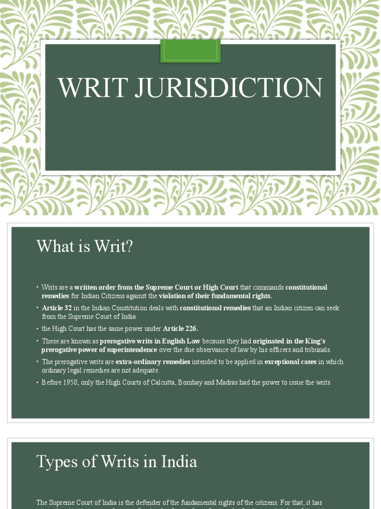 An In-Depth Examination of the Types of Writs Issued in India to ...