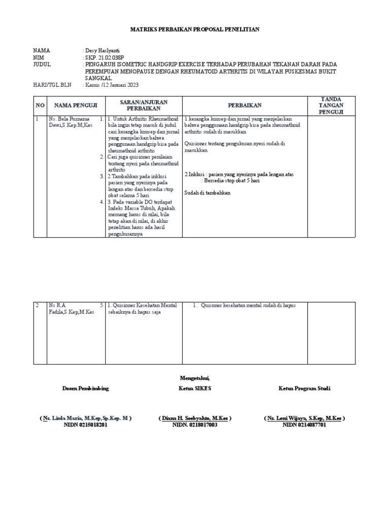Matriks Perbaikan Proposal Dan Skripsi | PDF