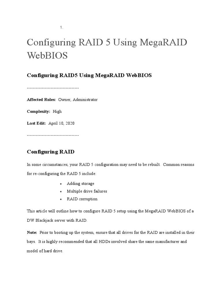 Configuring RAID 5 Using MegaRAID WebBIOS | PDF | Hard Disk Drive | Button (Computing)