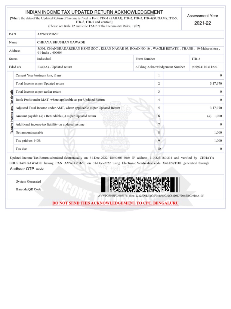 Acknowledgement Fy 2020-21 | PDF | Taxes | Income