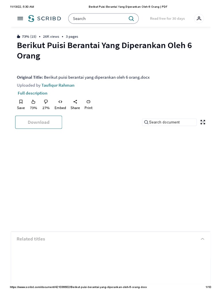 Berikut Puisi Berantai Yang Diperankan Oleh 6 Orang - PDF | PDF