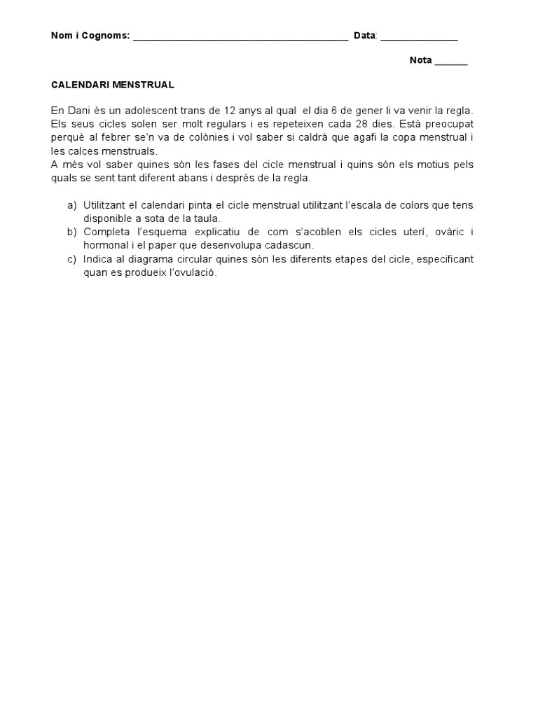 Calendari Menstrual Activitat | PDF