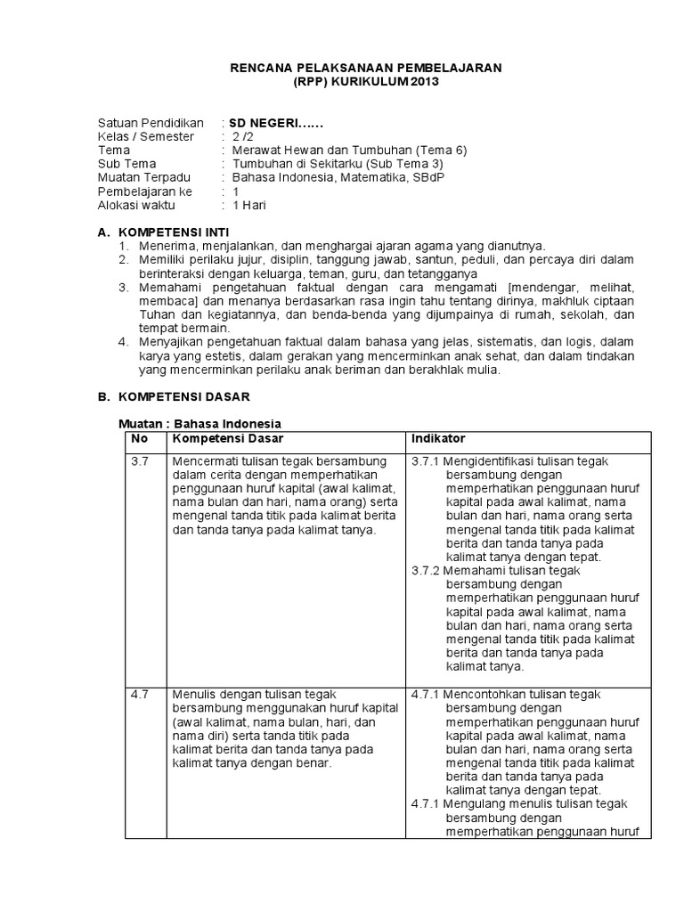 Rencana Pelaksanaan Pembelajaran (RPP) Kurikulum 2013 | PDF