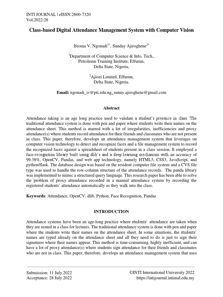 Class-Based Digital Attendance Management System With Computer Vision | PDF | Computer Vision ...