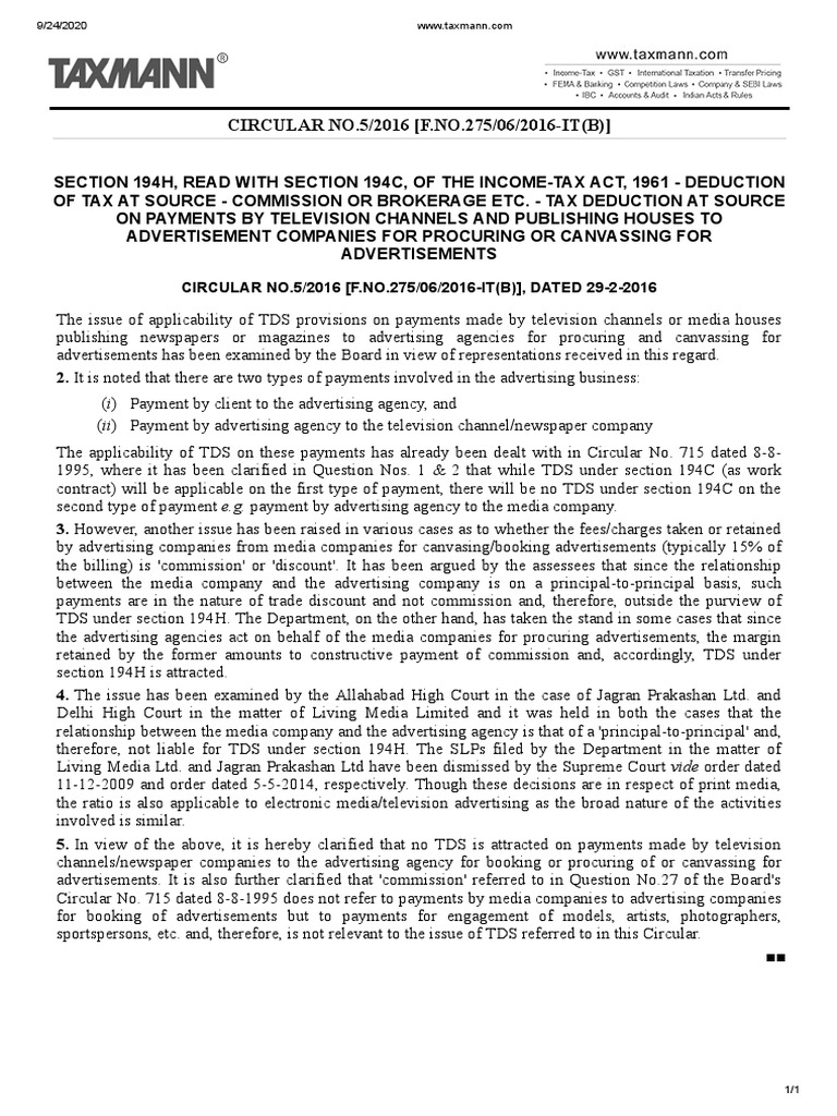 TDS on Media-Ad Agency Payments | PDF | Advertising | Mass Media