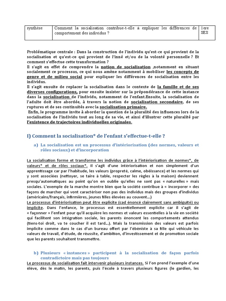 Socialisation et Comportement Individuel | PDF | Socialisation | Sciences comportementales