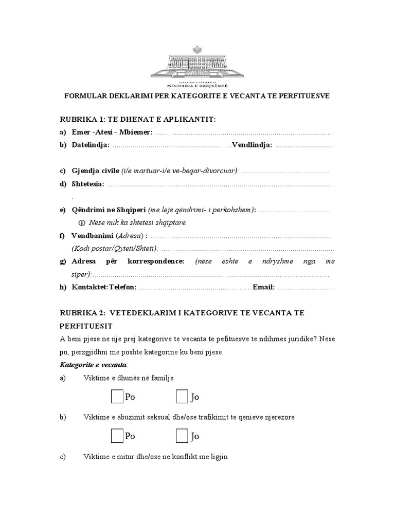 Formular Vetedeklarim Kategorite e Vecanta | PDF