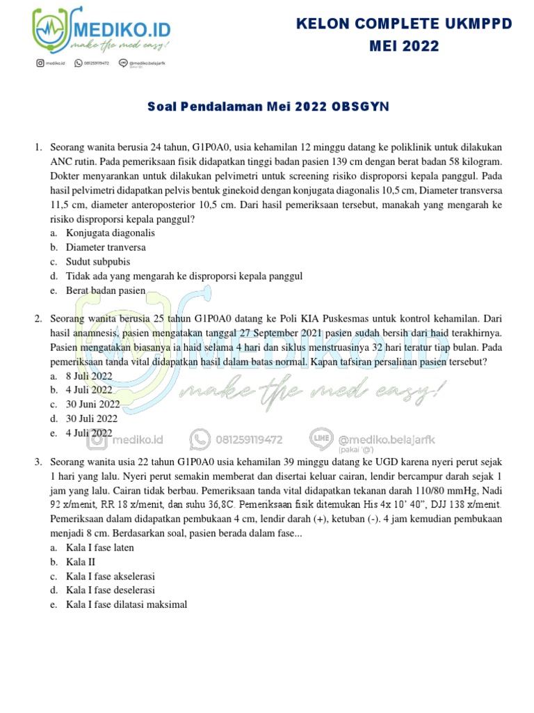 Soal Pendalaman Mei Obsgyn Mei 2022 | PDF