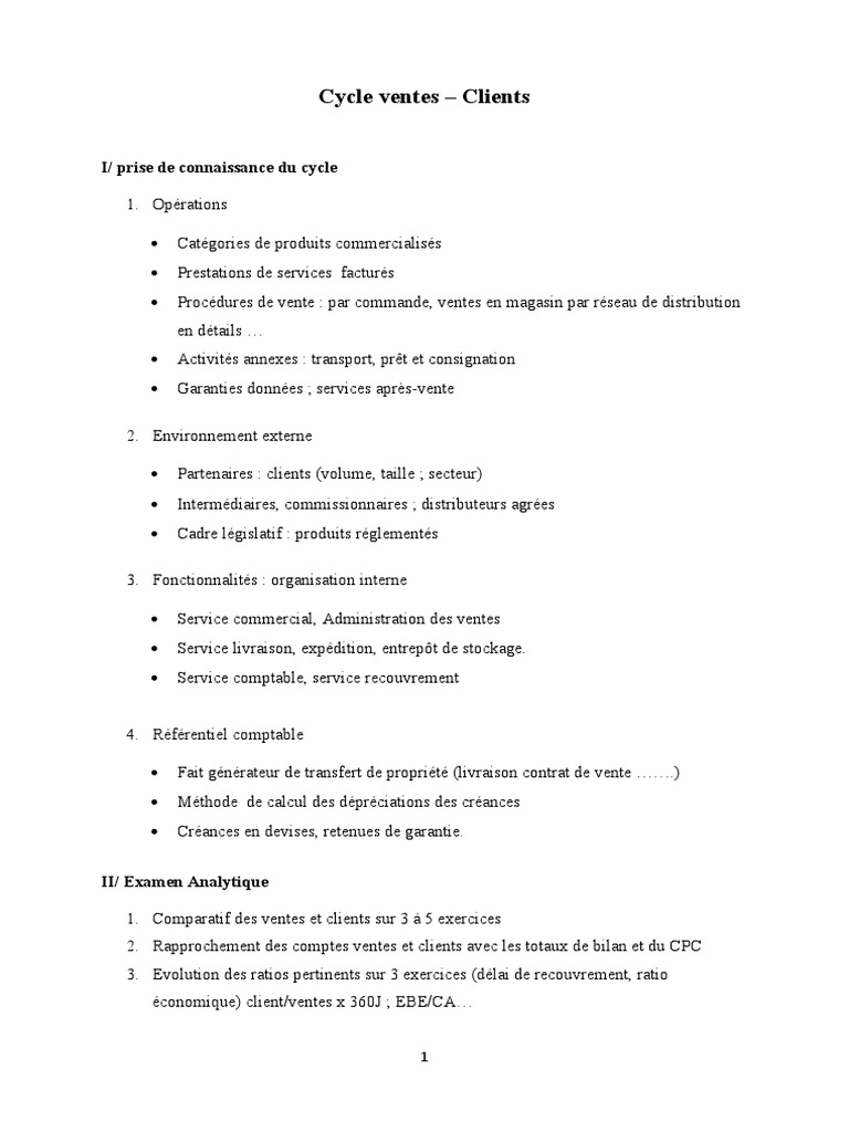 Analyse du Cycle de Vente et Contrôle Clients | PDF | Facture ...