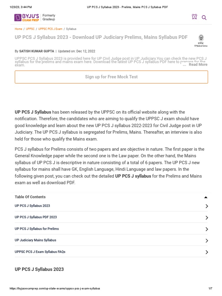 UP PCS J Syllabus 2023 - Prelims, Mains PCS J Syllabus PDF | PDF | Justice | Crime & Violence