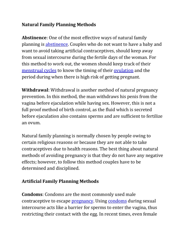 Natural Family Planning Methods | PDF | Birth Control | Family Planning