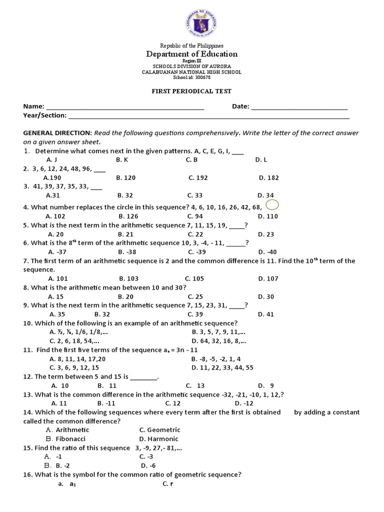 1st Periodical Test in Math - SY 2022-2023 | PDF | Polynomial | Sequence