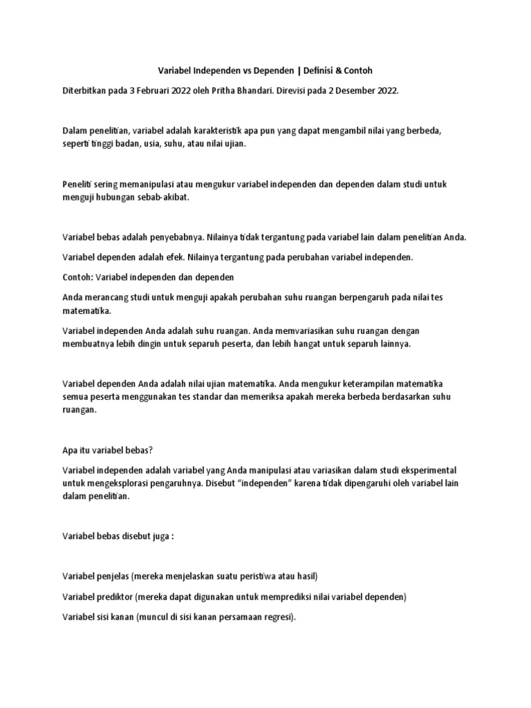 Variabel Independen Vs Dependen | PDF | Sains & Matematika