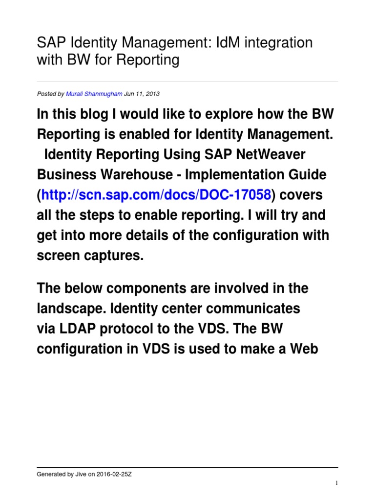 IdM to BW Reporting Integration Guide | PDF | World Wide Web | Internet ...