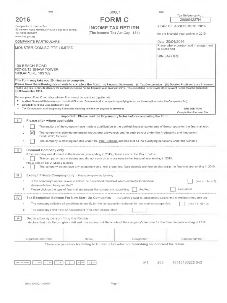 Income Tax Return for 2016 Assessment | PDF | Expense | Tax Deduction