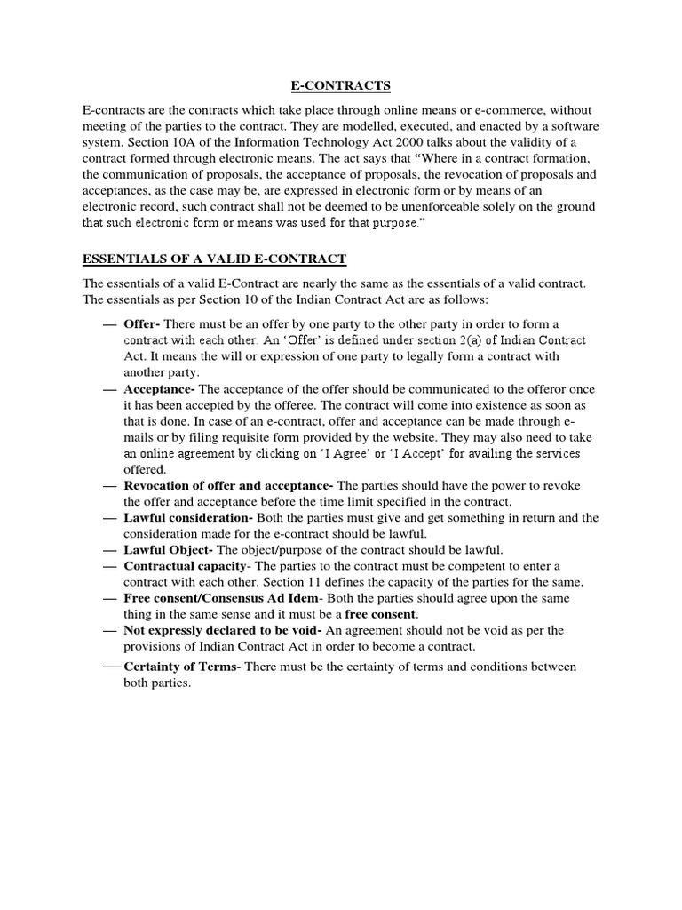 E Contracts | PDF | Offer And Acceptance | Legal Concepts