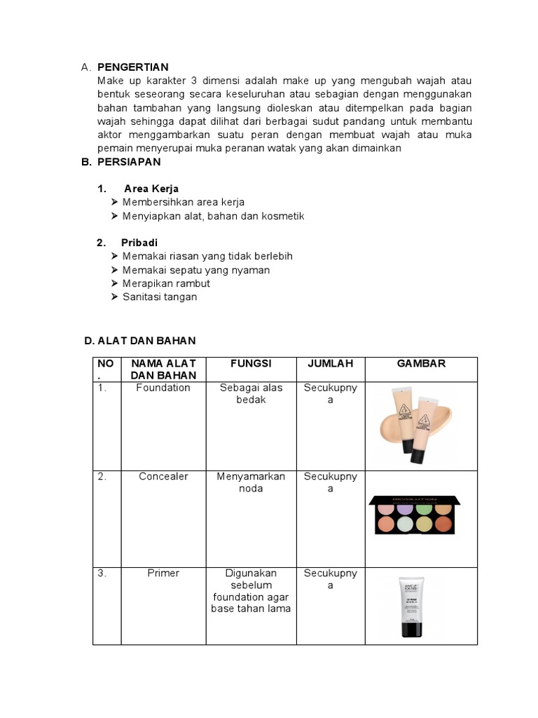 Persiapan Makeup Karakter 3D | PDF