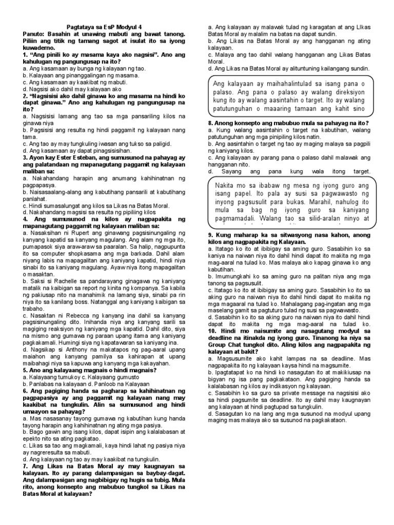 Pagtataya Sa EsP Modyul 4 | PDF