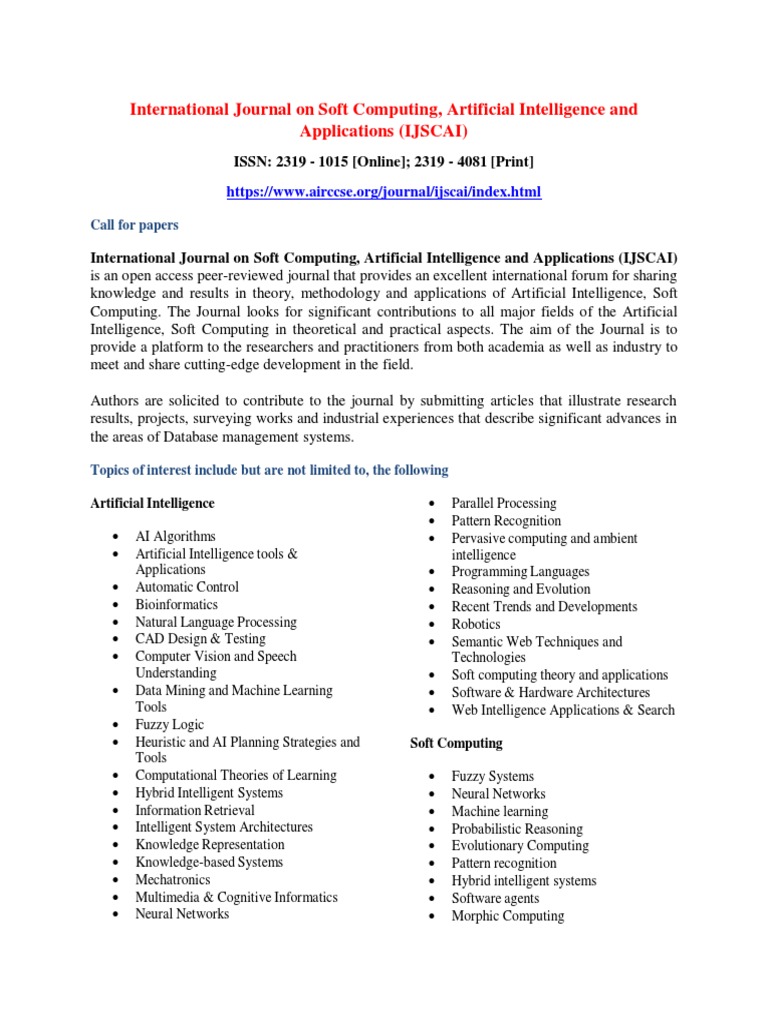 International Journal On Soft Computing, Artificial Intelligence and Applications (IJSCAI) | PDF ...