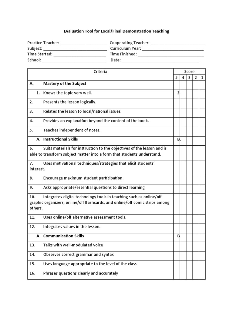 Local-Final Demo Evaluation Form | PDF | Learning | Cognition