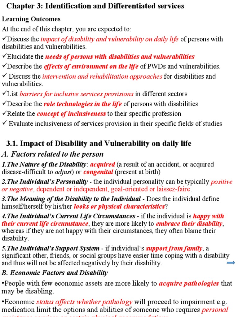 Impact of Disability and Vulnerability On Daily Life: Learning Outcomes ...