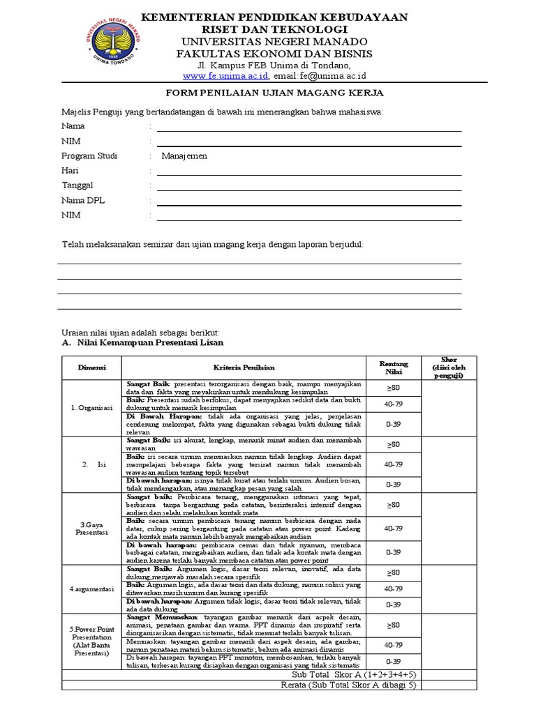 Form Penilaian DPL Magang2022 | PDF
