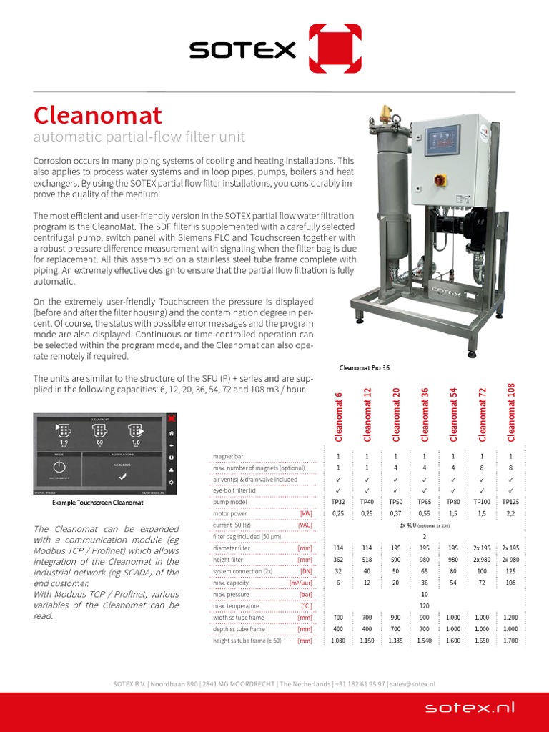 SOTEX Cleanomat Pro Automatic Filter Units | PDF | Filtration | Pipe (Fluid Conveyance)