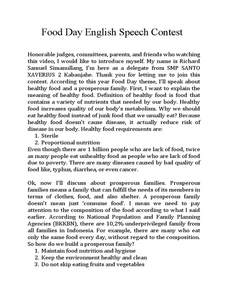 English Speech | PDF | Foods | Healthy Diet