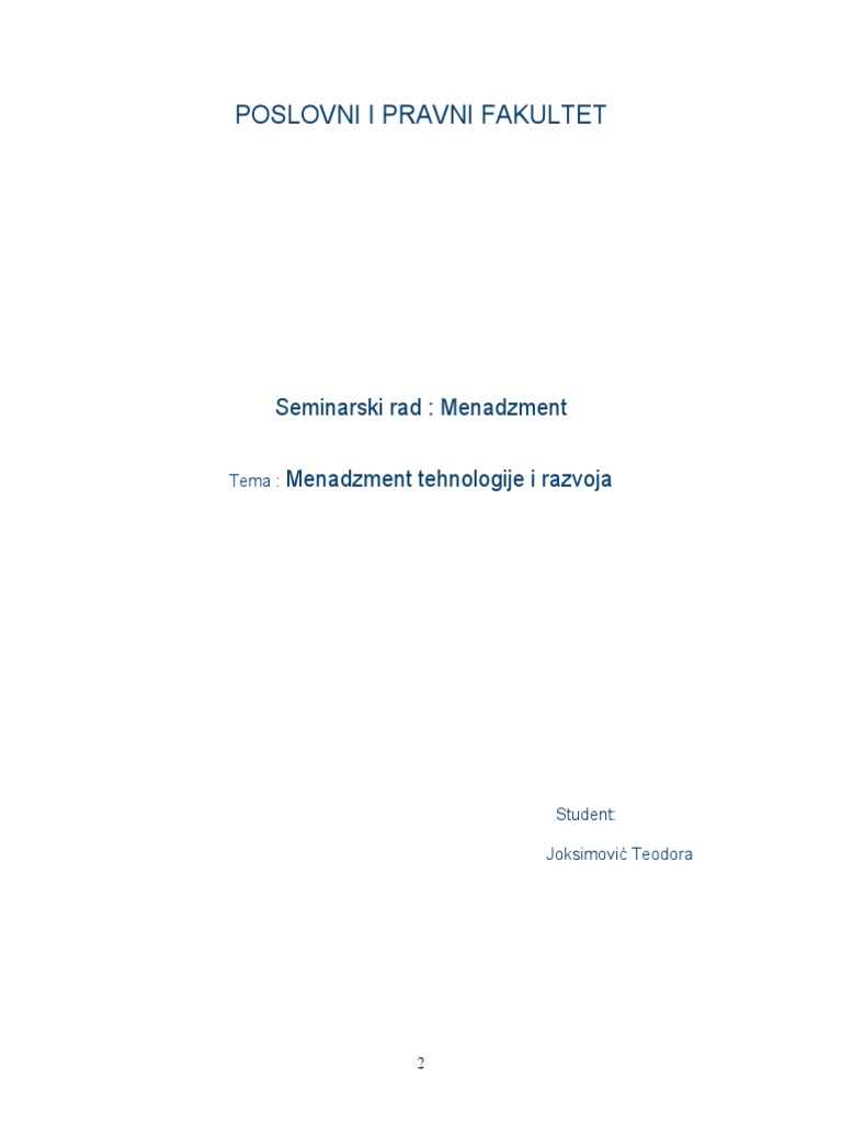 Menadzment Tehnologije I Razvoja' | PDF
