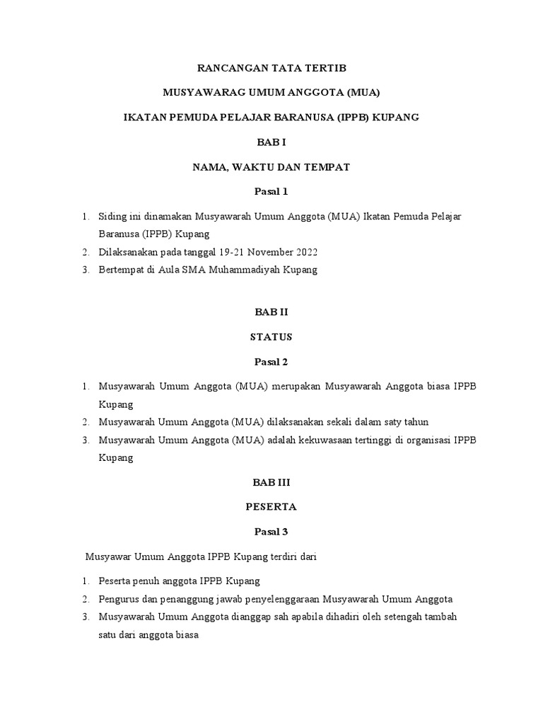 Rancangan Tata Tertib Mua Ippb | PDF