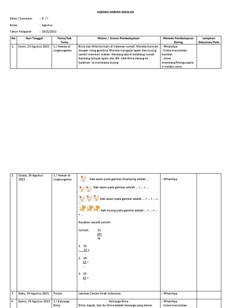 Agenda Harian Sekolah | PDF